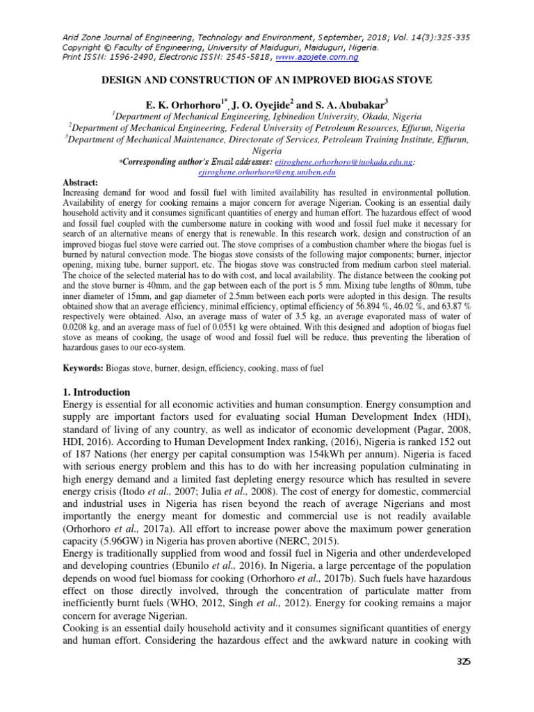 Design And Construction Of An Improved Biogas Stove Pdf Biogas