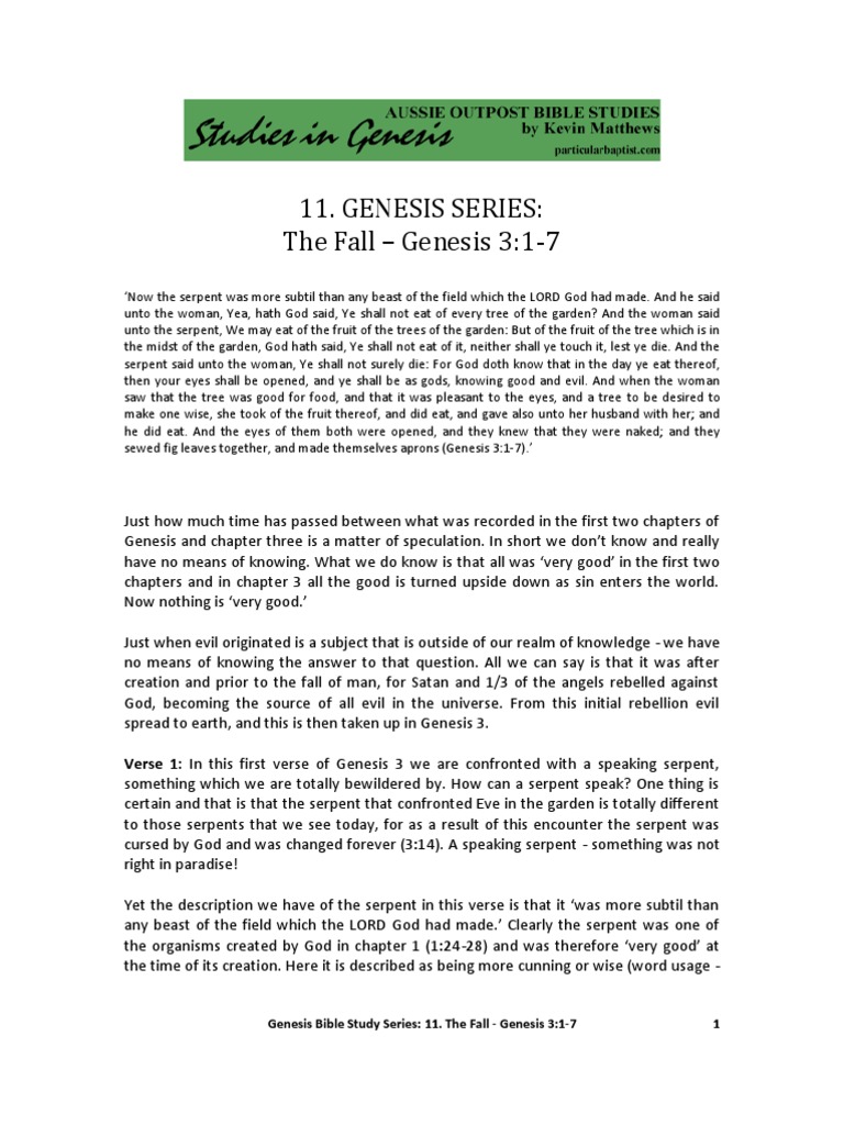 Genesis Study 11: The Fall - Genesis 3:1-7 | Serpents In The Bible | Eve