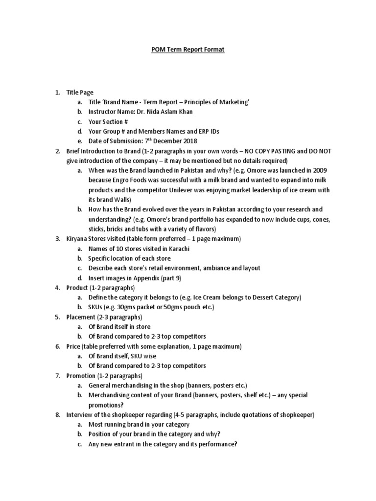 Term Report Format | PDF | Retail | Brand