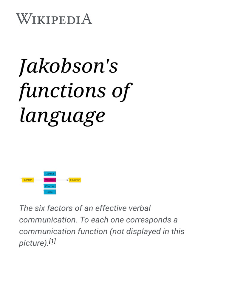 Jakobson's Functions of Language - Wikipedia PDF | PDF | Communication ...