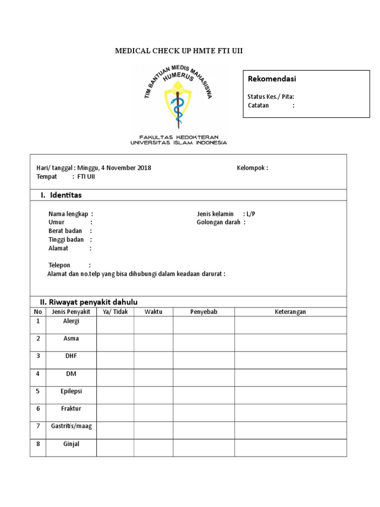 Form Medical Check Up Fix | PDF
