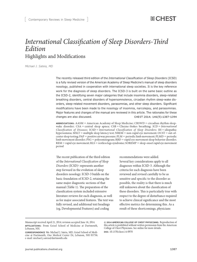 Internation Classification ICSD III Beta | PDF | Sleep Disorder | Sleep ...