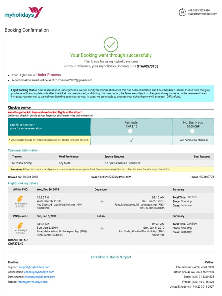 MyHolidays Flight Booking Confirmation | PDF | Aviation | Business