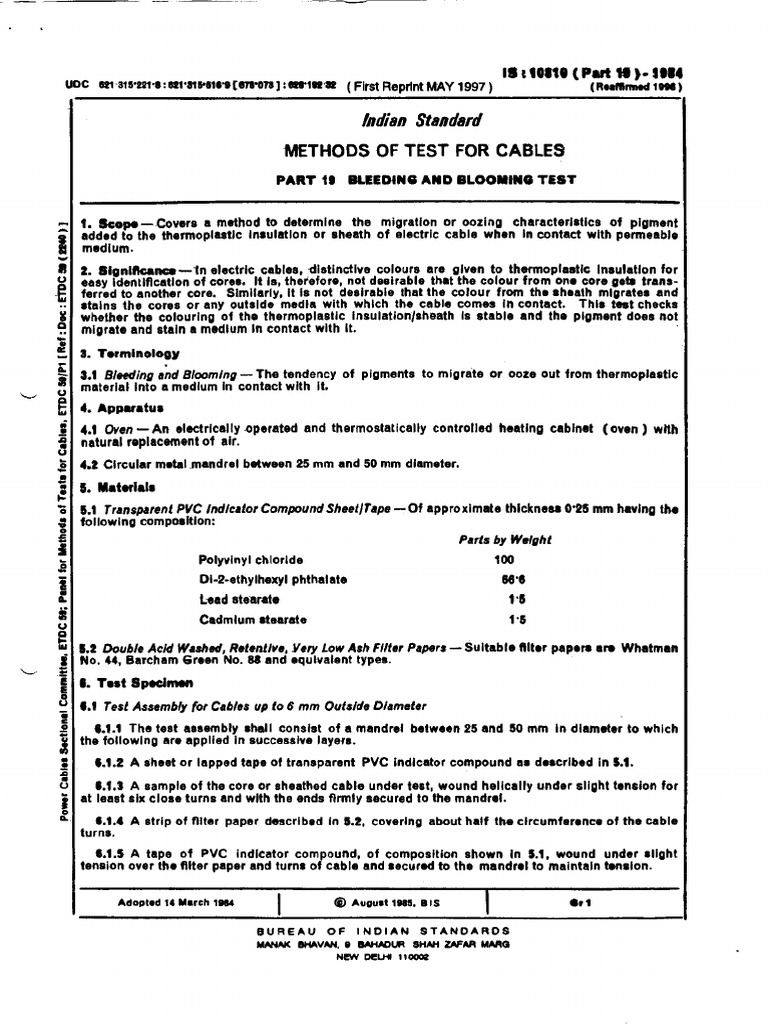 IS 10810 Part 19 - 1984 Bleeding & Blooming Test PDF | PDF