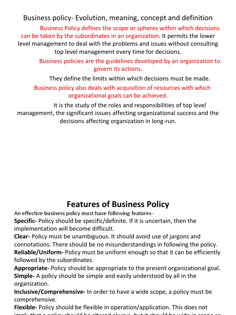 Nature & Importance of Business Policy | PDF | Strategic Management ...