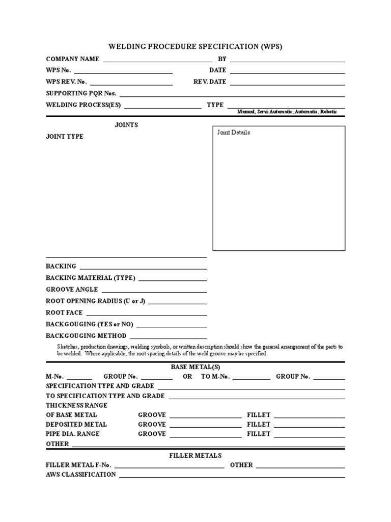 Welding Procedure Specification (WPS) : Joint Details | PDF | Welding ...