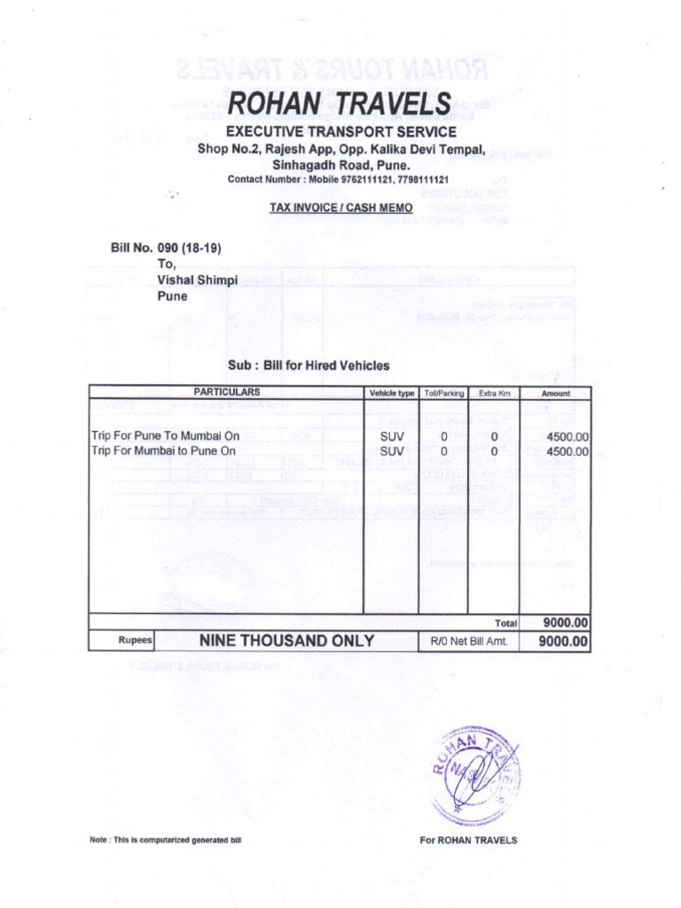 Chennai Taxi Bill