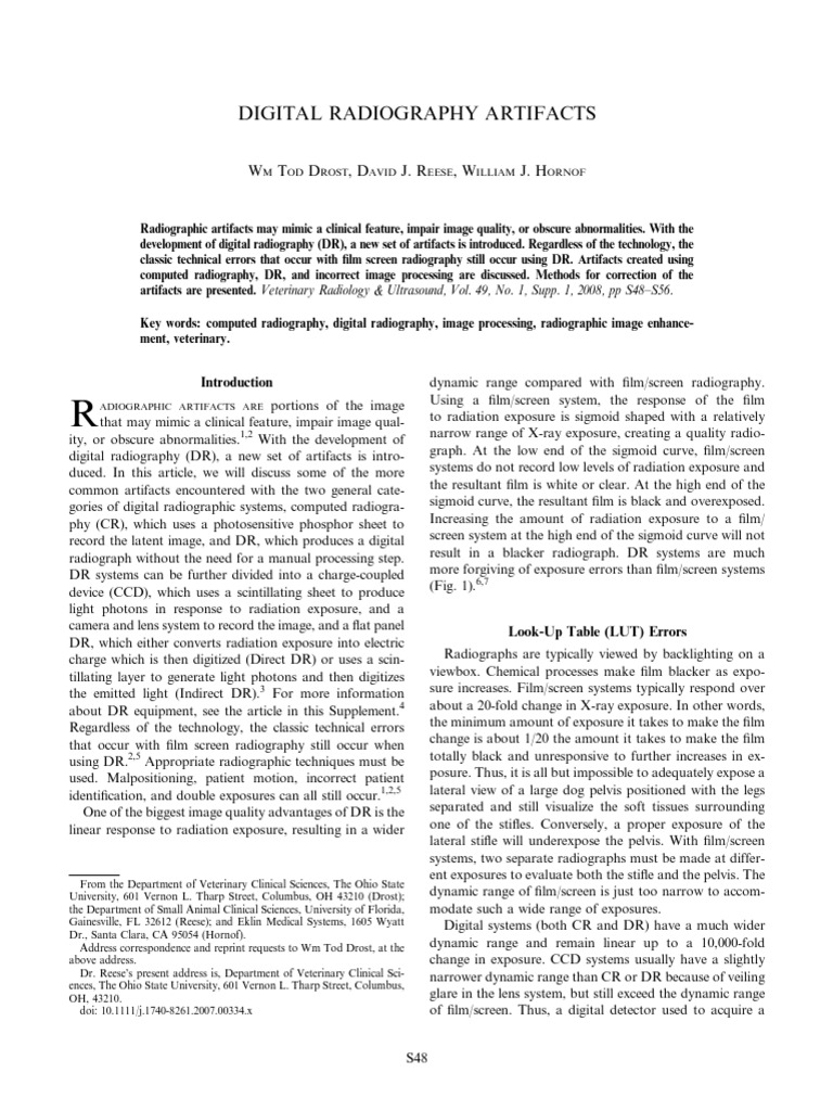 Digital Radiography Artifacts PDF | PDF | Radiography | X Ray