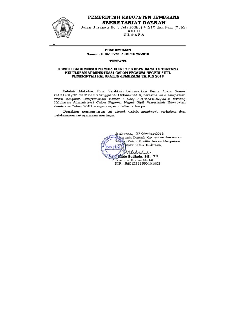 Revisi Pengumuman Administrasi Kelulusan 2018 PDF | PDF