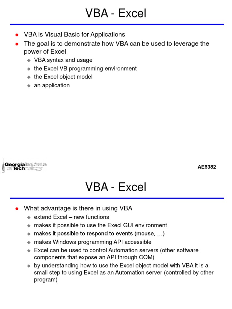 Vba Excel | PDF | Visual Basic For Applications | Microsoft Excel