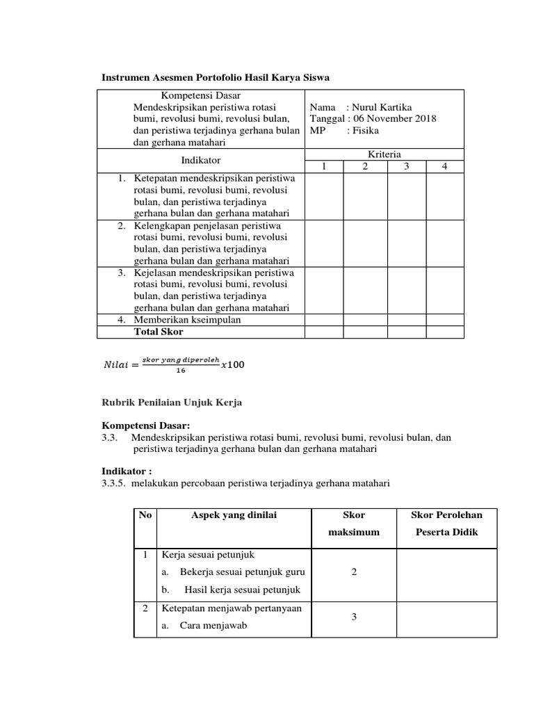 Instrumen Asesmen Portofolio Hasil Karya Siswa1 | PDF