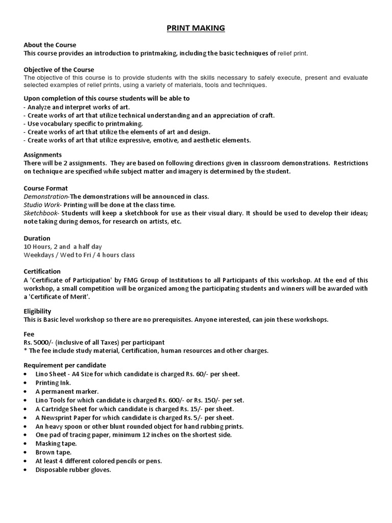 Intro to Relief Printmaking Course | PDF | Printmaking | Art Media