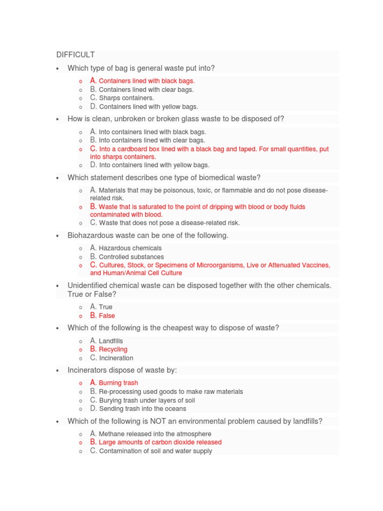 Quiz Questions | PDF | Waste Management | Waste