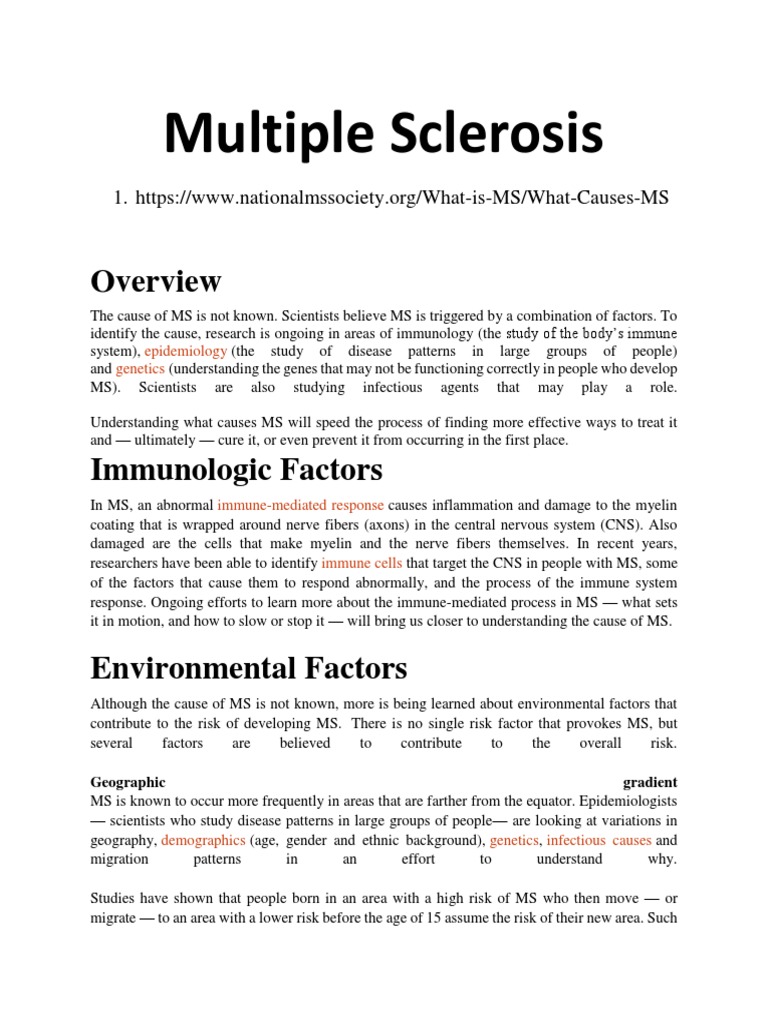 Multiple Sclerosis: Epidemiology Genetics | PDF | Multiple Sclerosis | Clinical Medicine
