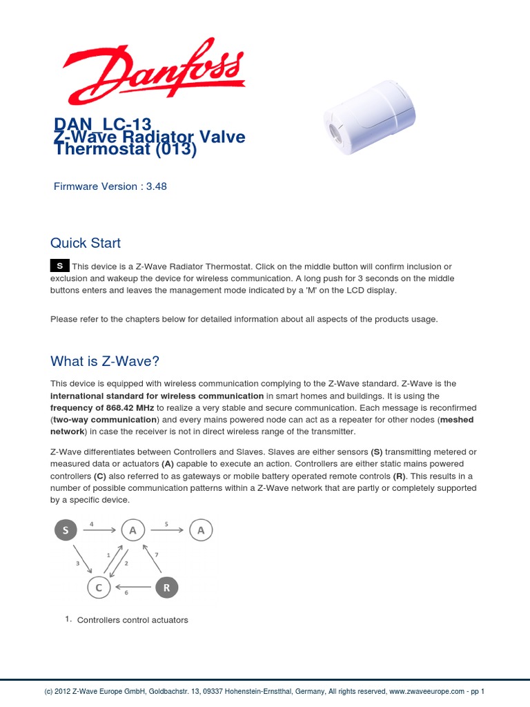 Danfoss LC-13 Z-Wave Thermostat Guide | PDF | Computer Network ...