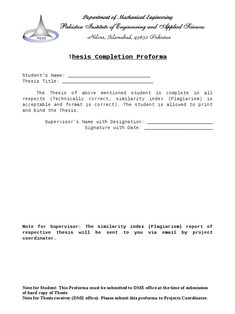 Thesis Completion Proforma | PDF