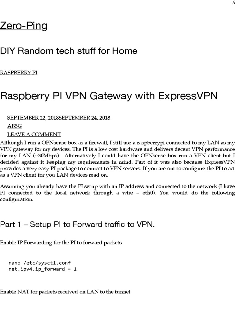 Raspberry PI VPN Gateway With ExpressVPN - Zero-Ping | PDF | Virtual Private Network | Gateway ...