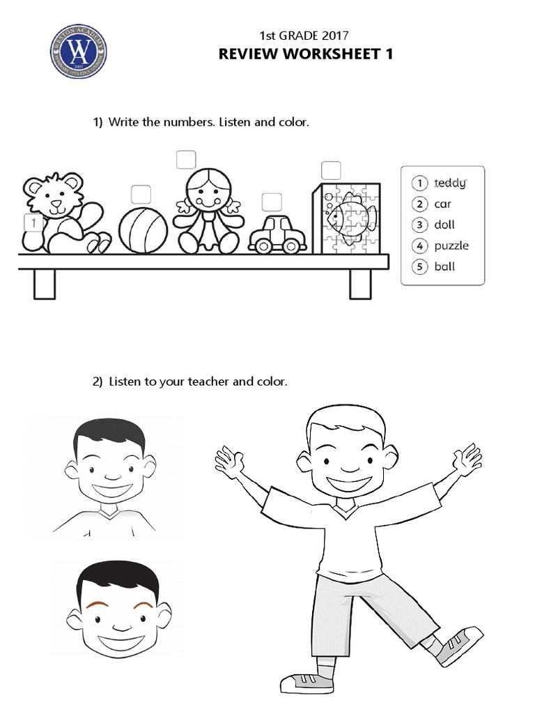 First Grade Review Worksheet: Introducing Numbers and Following ...