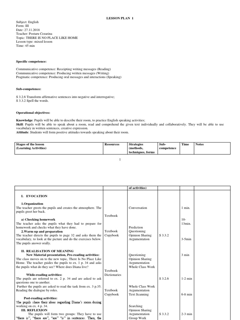 Home-Themed English Lesson Plan | PDF | Lesson Plan | Reading (Process)