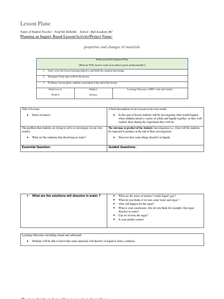 Lesson Plan 1 | PDF | Hypothesis | Experiment