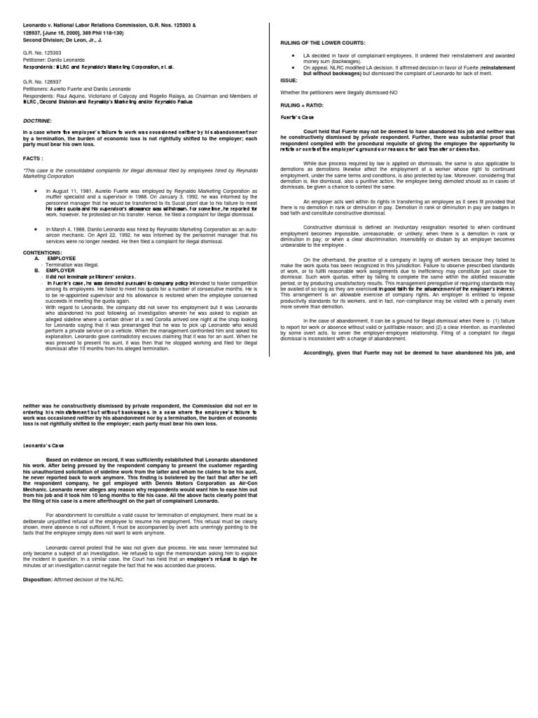 Leonardo v. NLRC | PDF | Employment | Complaint