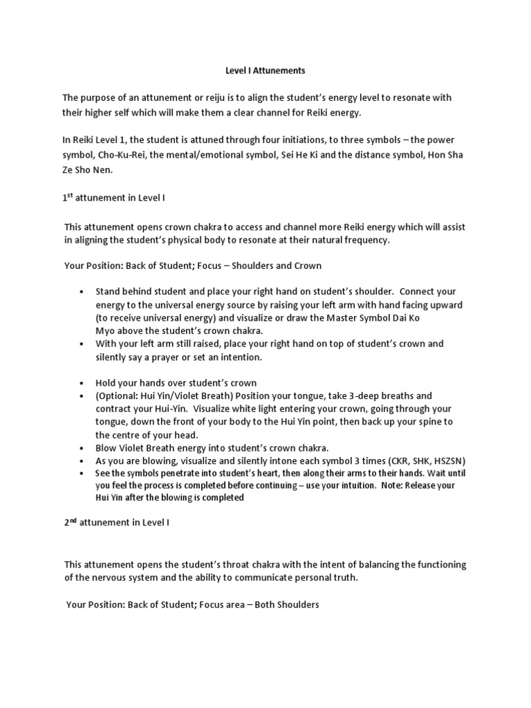 Reiki Level I Attunements Guide | PDF | Chakra | Human Anatomy