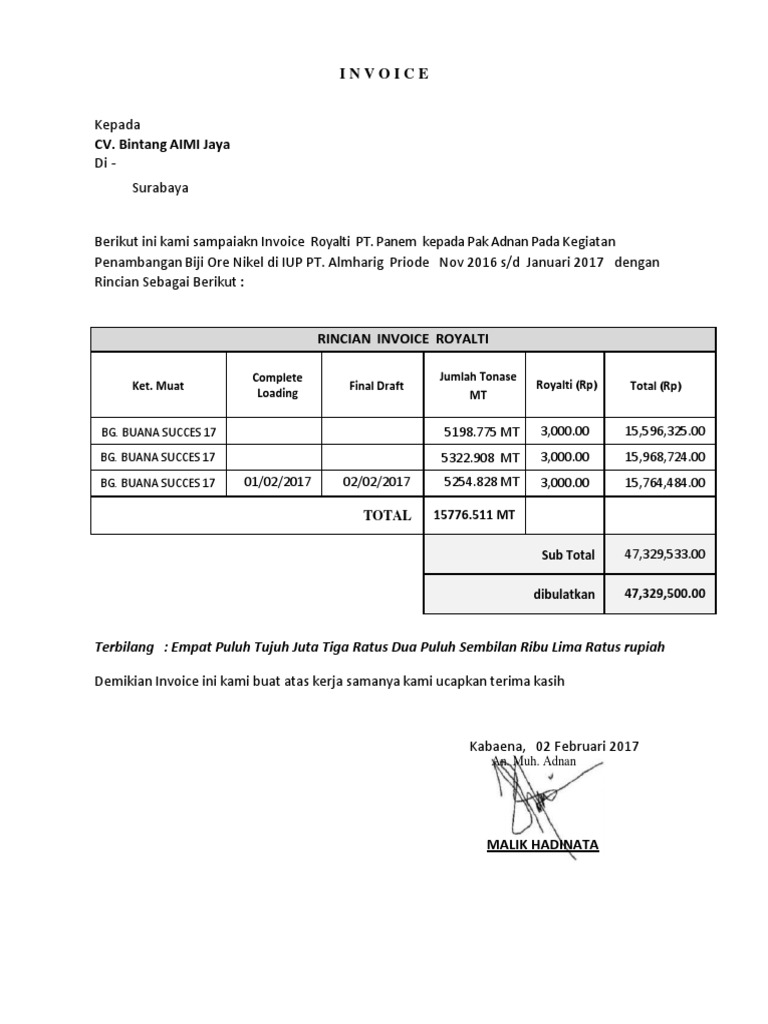 Invoice: Terbilang: Empat Puluh Tujuh Juta Tiga Ratus Dua Puluh ...