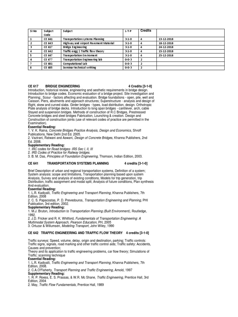 Course Descriptions for Transportation Engineering Courses | PDF | Road ...