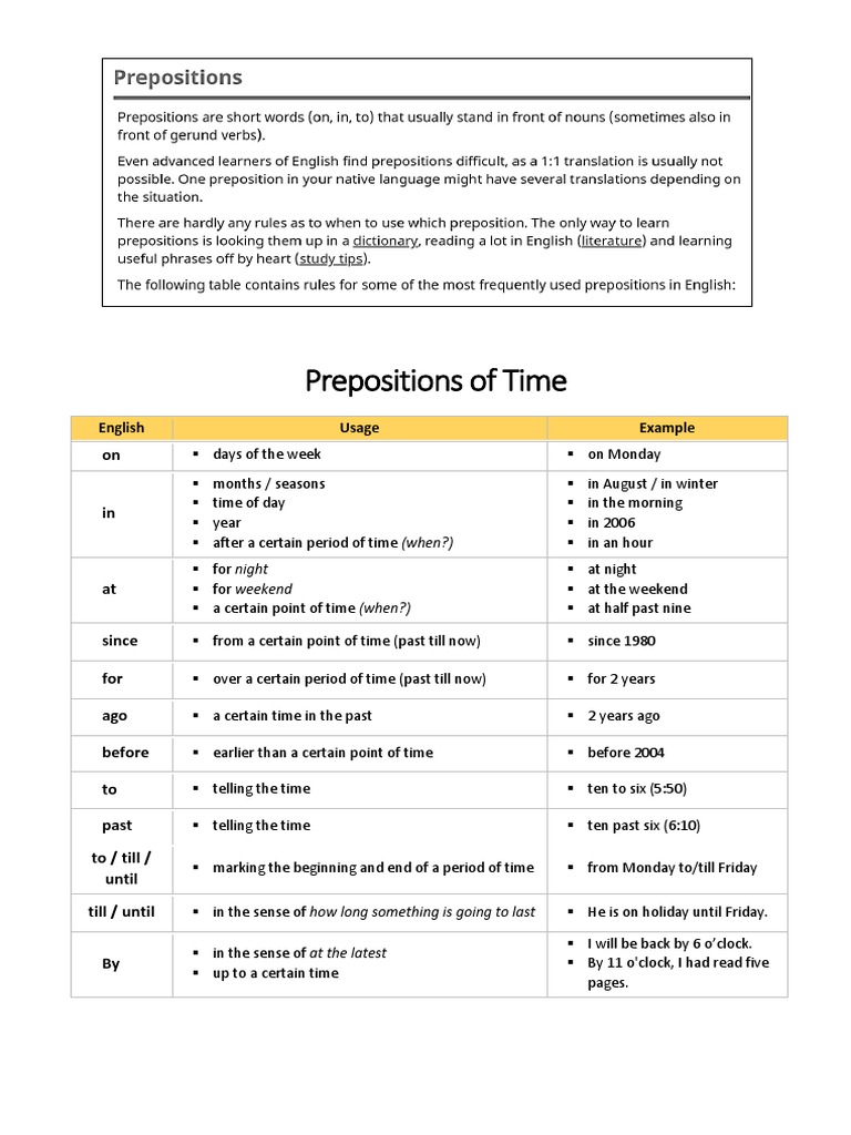 Prepositions of Time: English Usage Example | Download Free PDF | Transport