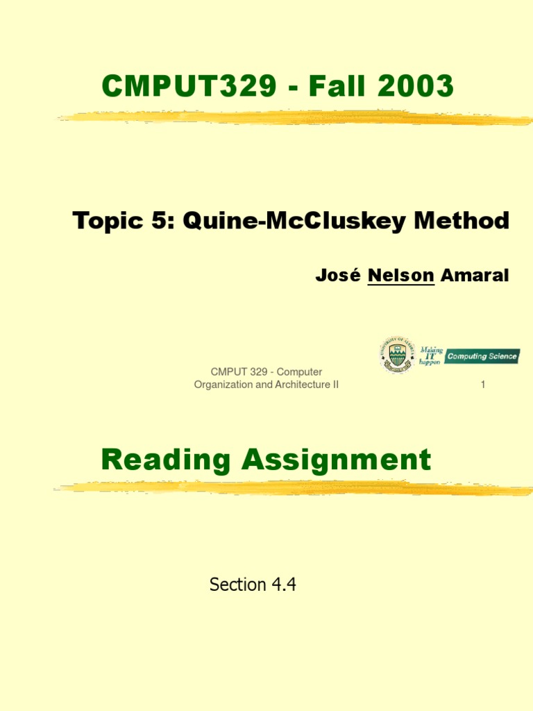 Cmput329 - Fall 2003: Topic 5: Quine-Mccluskey Method | PDF ...