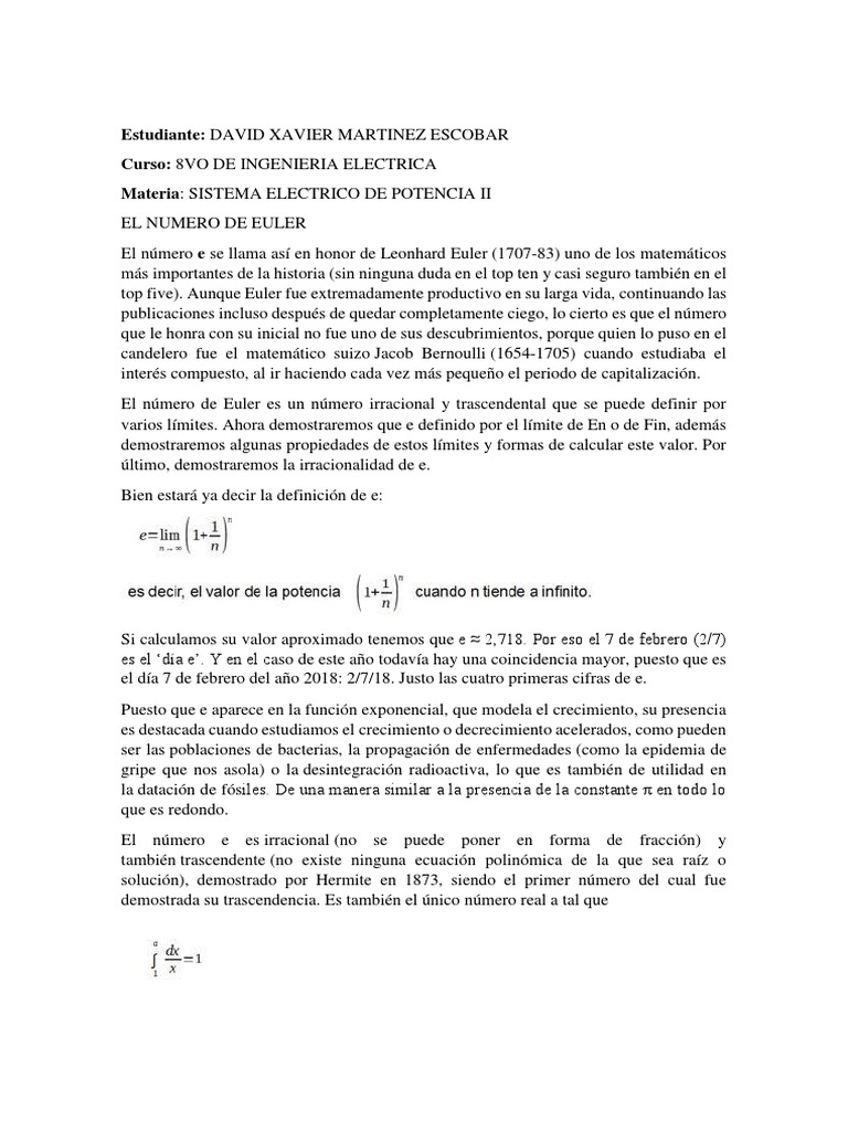 El Numero de Euler | Descargar gratis PDF | Enseñanza de matemática | Análisis matemático