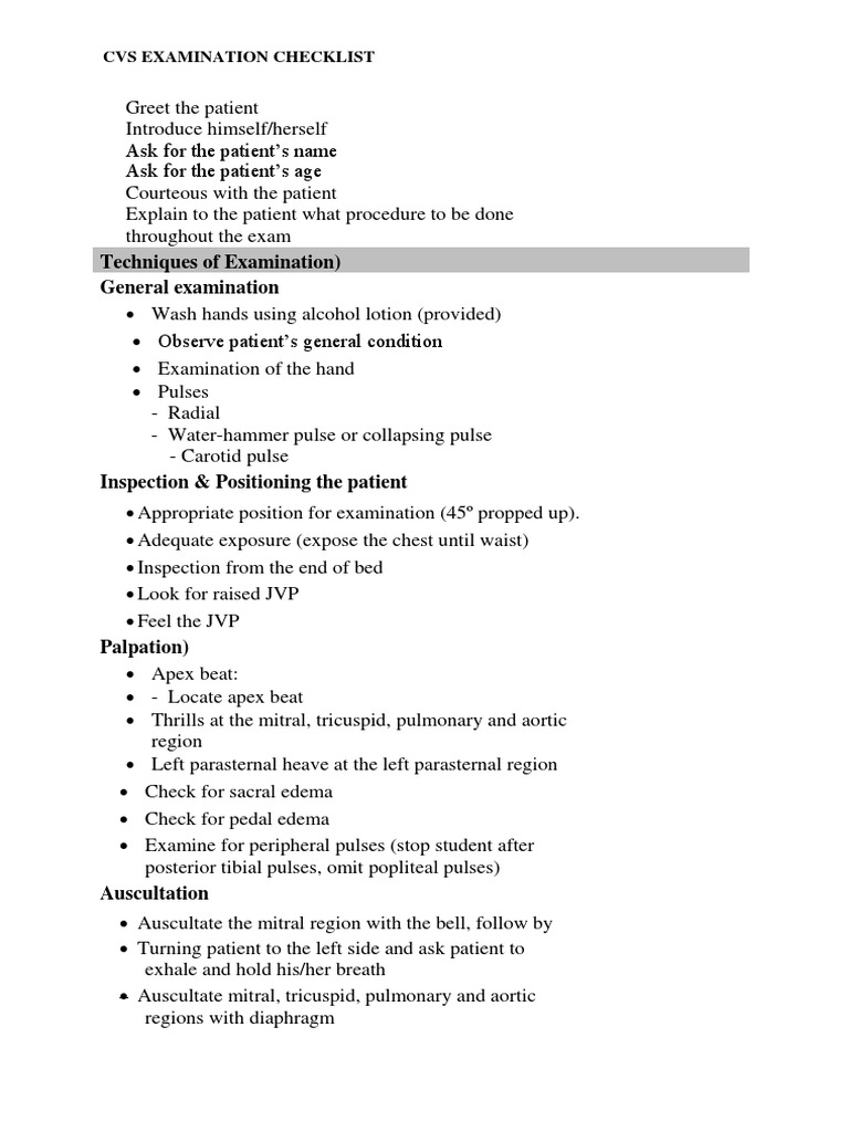 Cvs Examination | PDF | Pulse | Cardiovascular Diseases