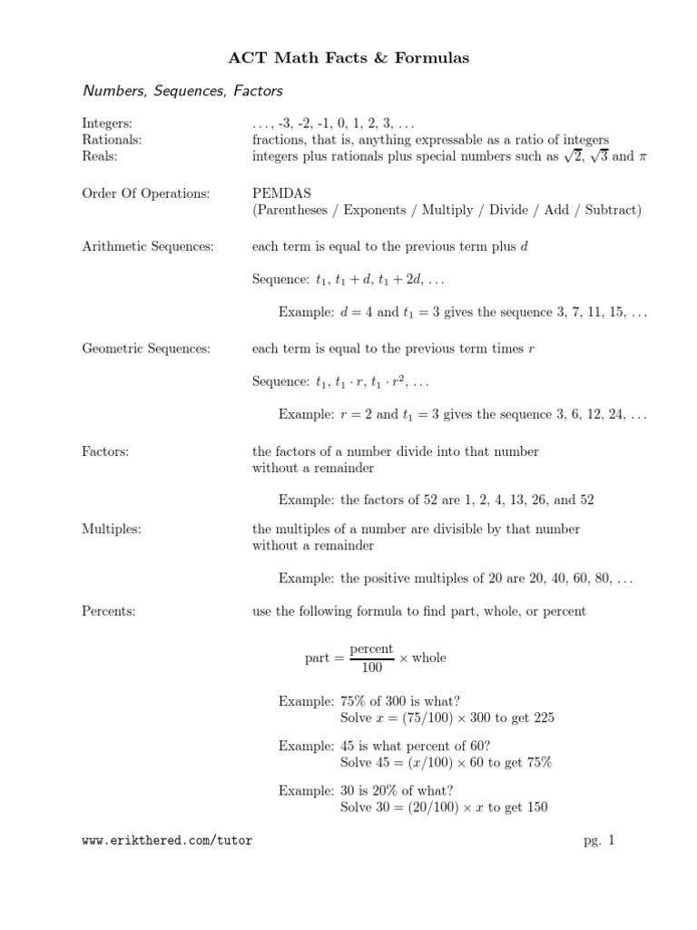 ACT Math Facts & Formulas | PDF | Triangle | Sine