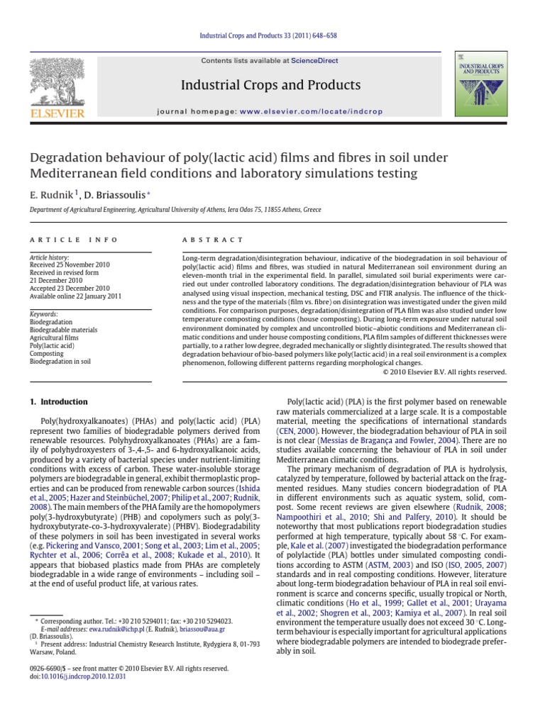Degradation Behaviour of Poly (Lactic Acid) Films and Fibres in Soil ...