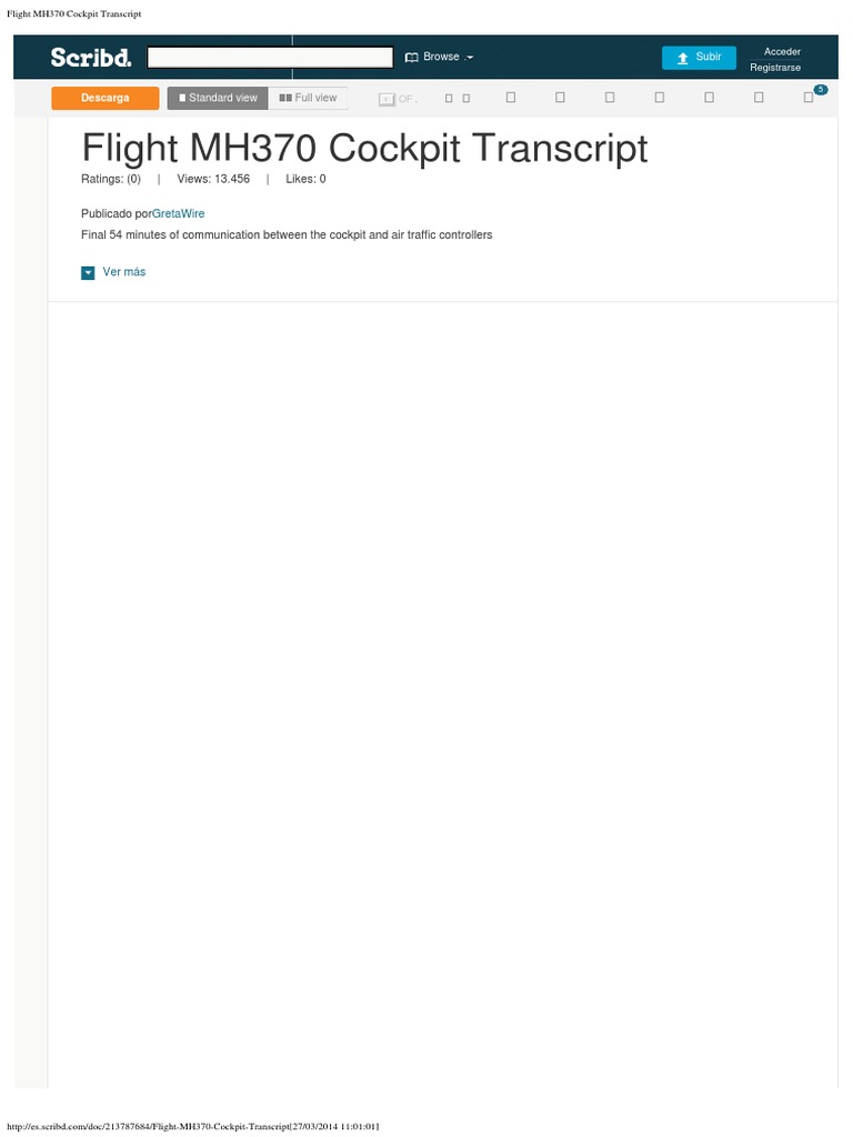 Flight MH370 Cockpit Transcript | PDF | Cyberspace | World Wide Web