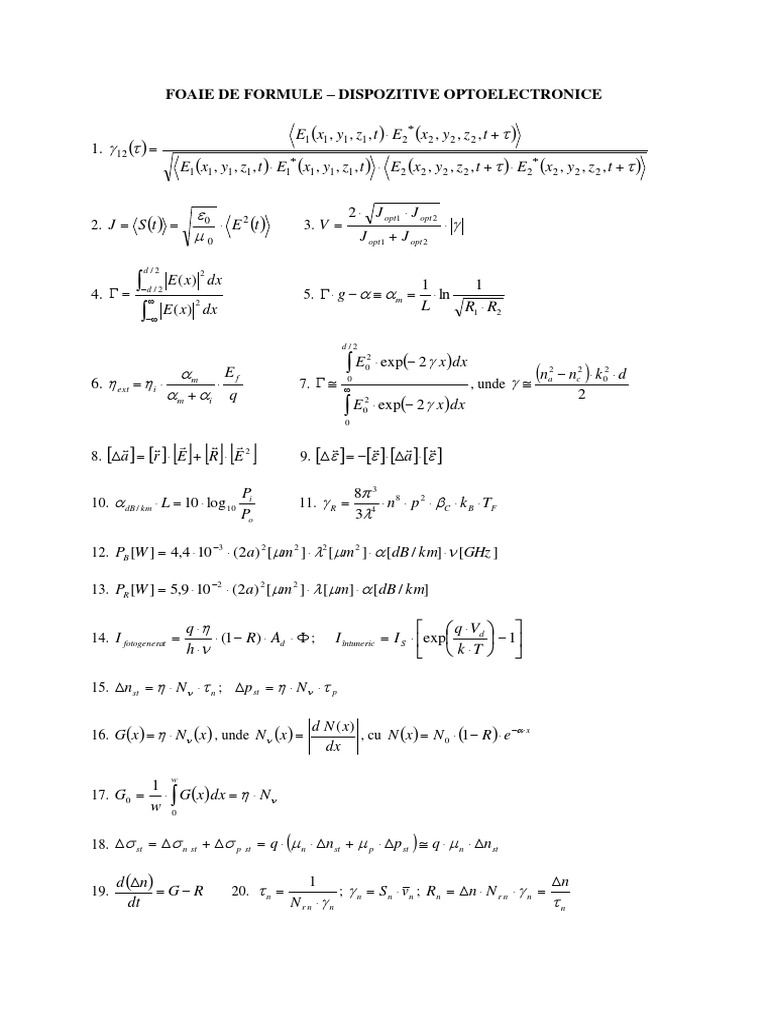 Foaie de Formule Seminar DOE PDF | PDF