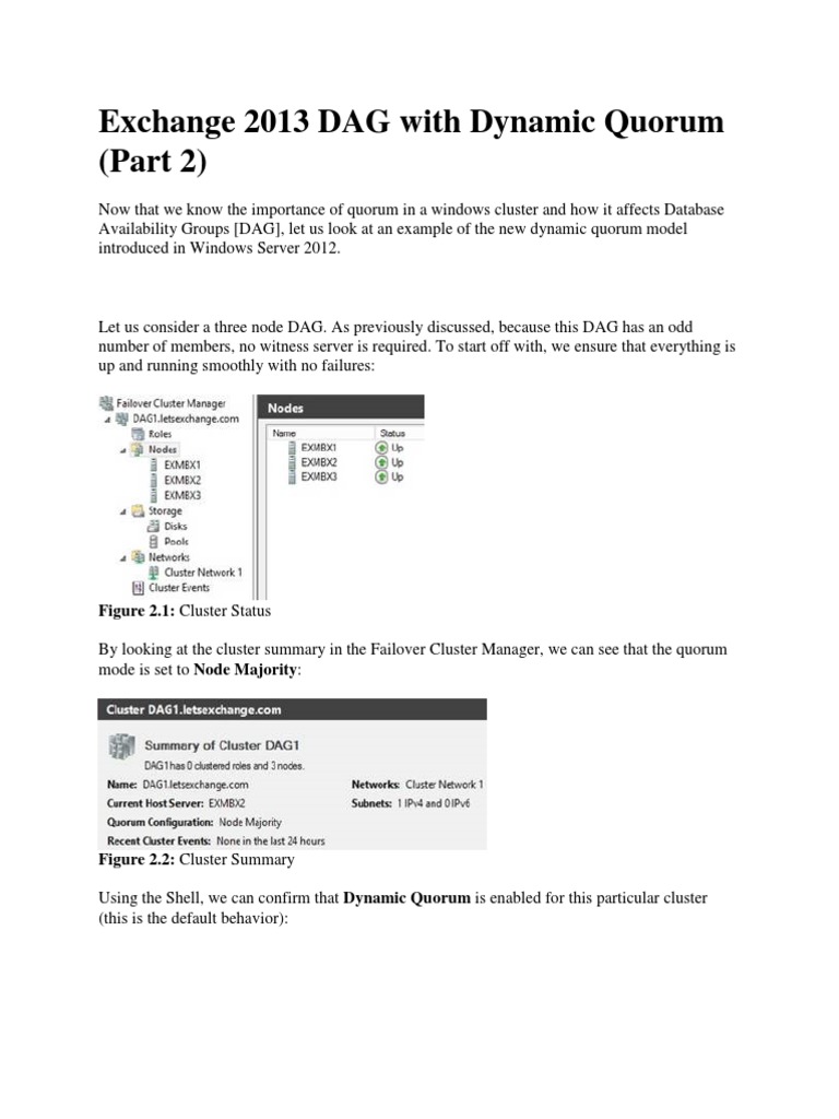 Exchange 2013 DAG With Dynamic Quorum | PDF | Information Technology ...