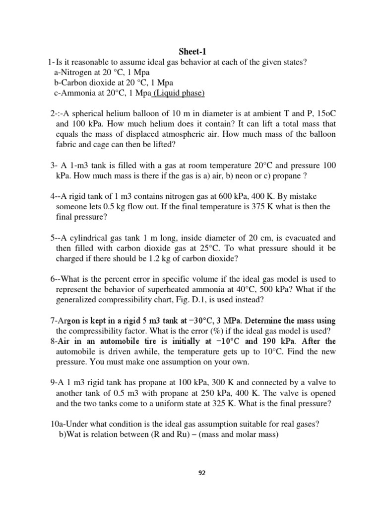 Thermo Sheet 1 | PDF | Pressure | Gases