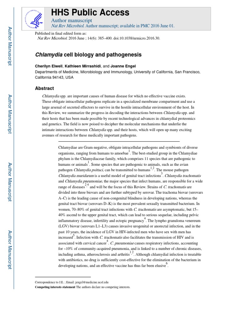 HHS Public Access: Chlamydia Cell Biology and Pathogenesis | PDF ...