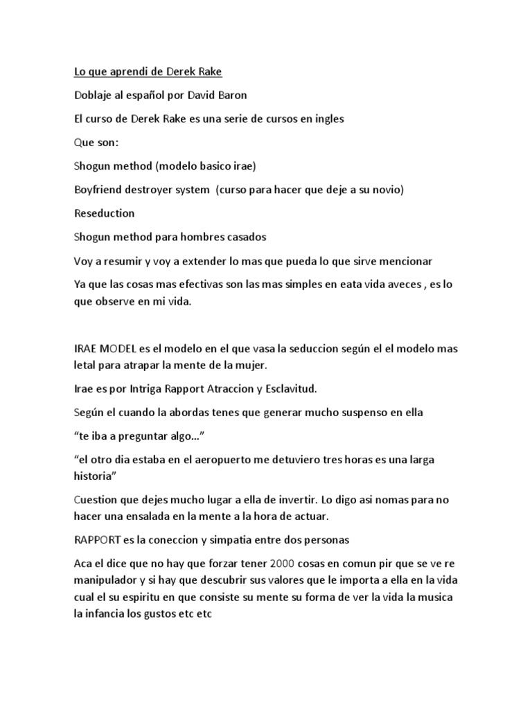 Que Aprendi de Derek Rake en Español! | PDF | Relaciones personales ...