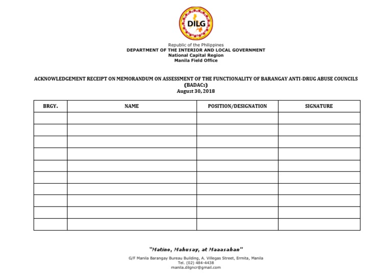 Acknowledgement Sheet For Memorandum | PDF