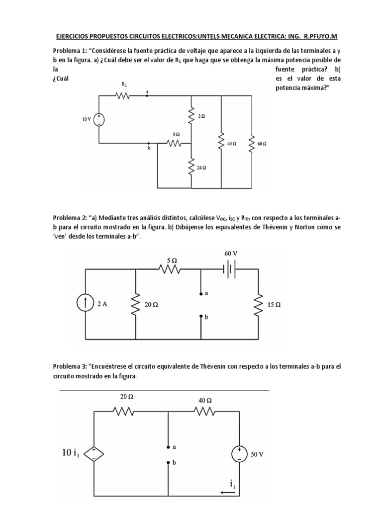 Ejercicios Propuestos Circuitos Electricos Untels | PDF | Resistor | Circuitos electrónicos