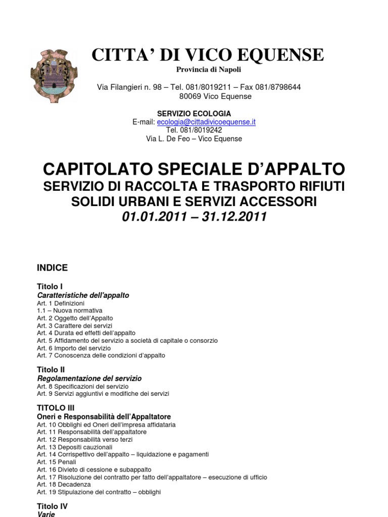 Capitolato D'appalto | PDF