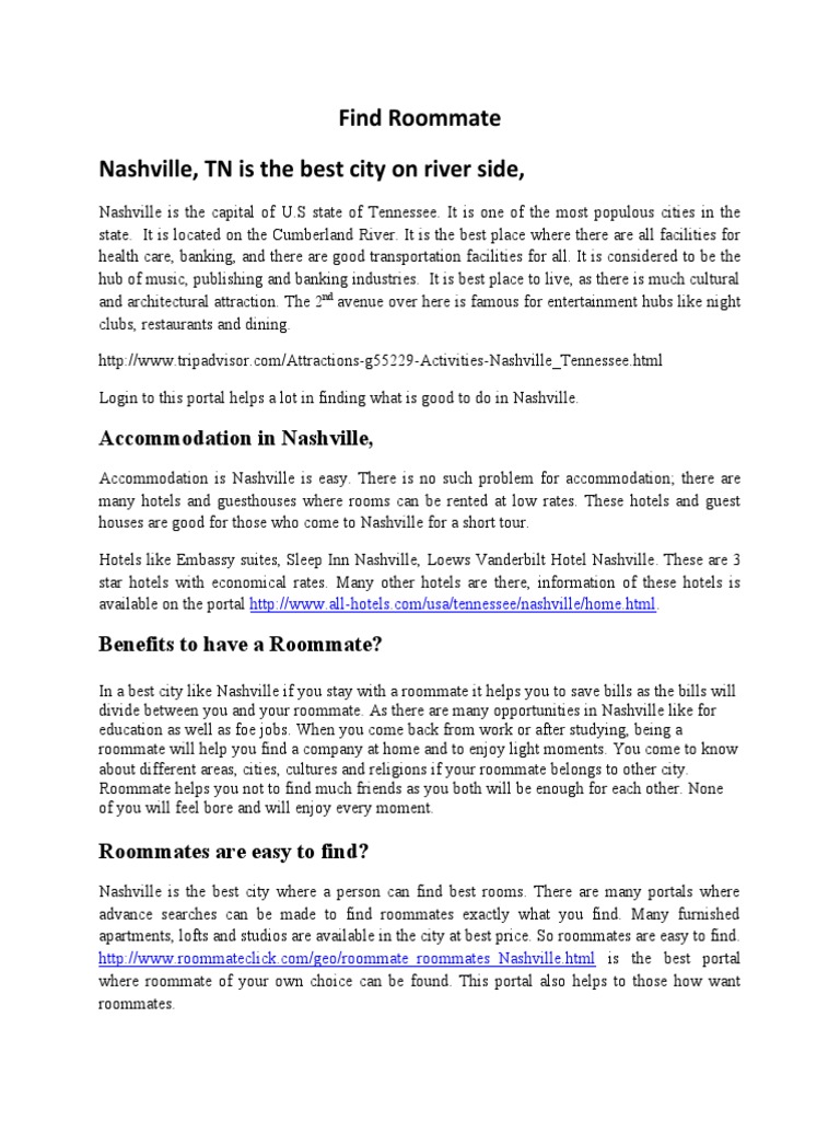 Finding Roommates in Nashville | PDF | Roommate | Hotel