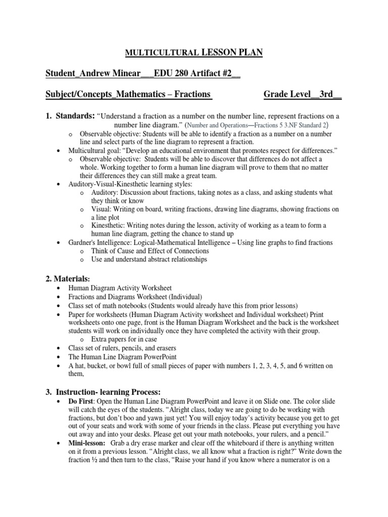 Minear Andrew Multicultural Lesson Plan | PDF | Fraction (Mathematics ...