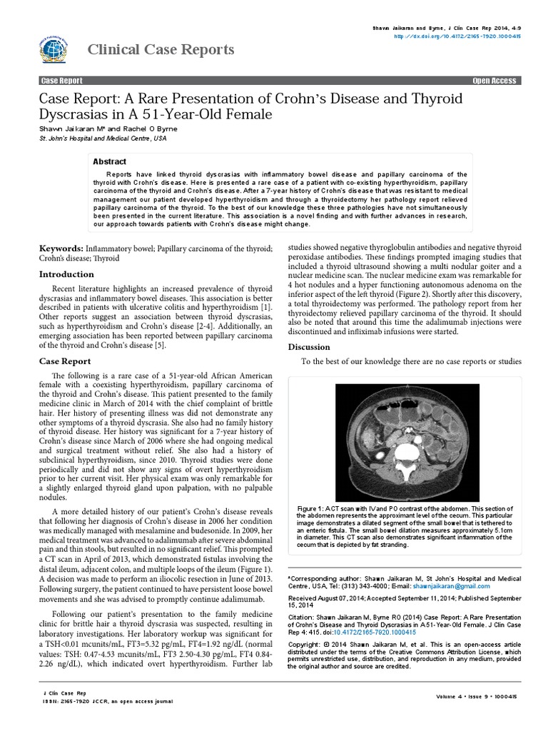 Case Report A Rare Presentation of Crohns Disease and Thyroid ...