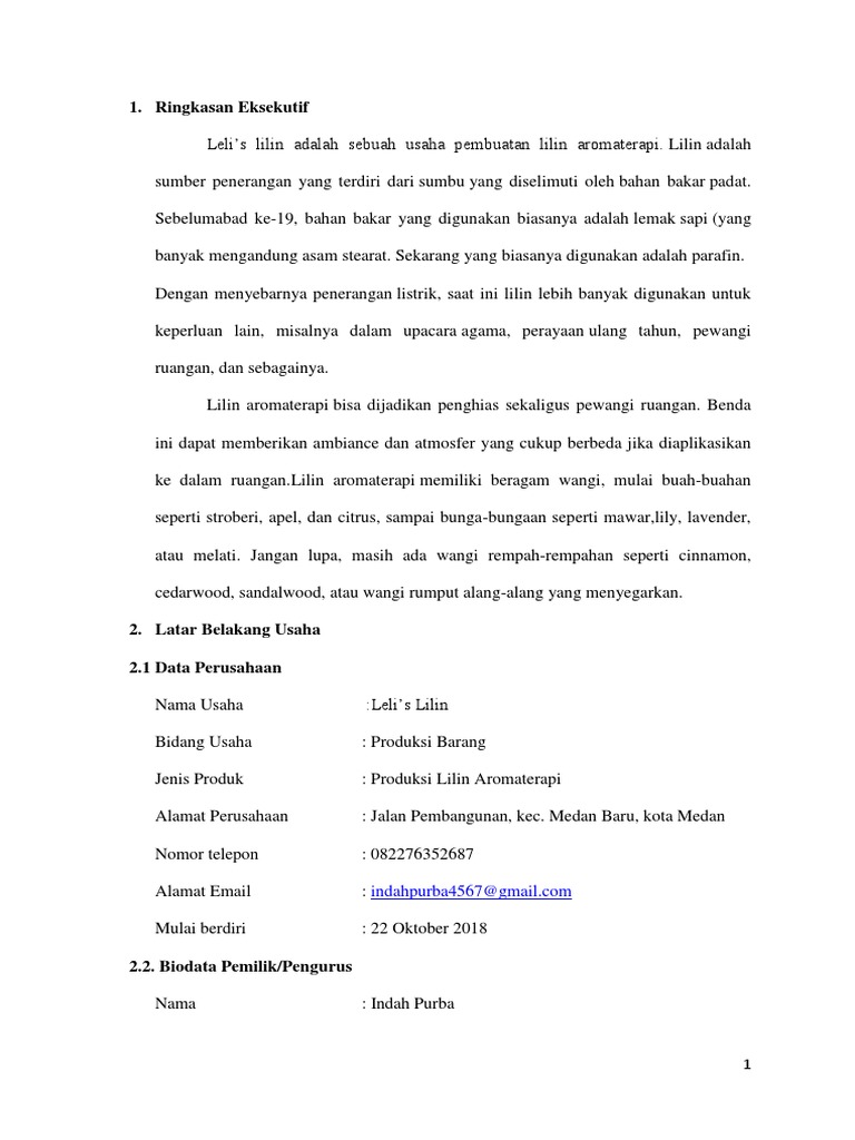 Proposal Lilin Aromaterapi | PDF