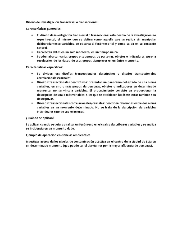 Diseño de Investigación Transversal o Transeccional | PDF