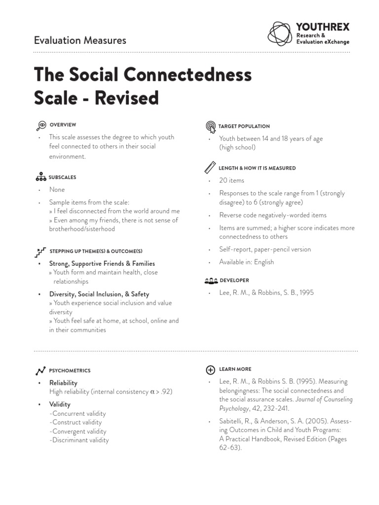 The Social Connectedness Scale Revised | PDF | Validity (Statistics ...