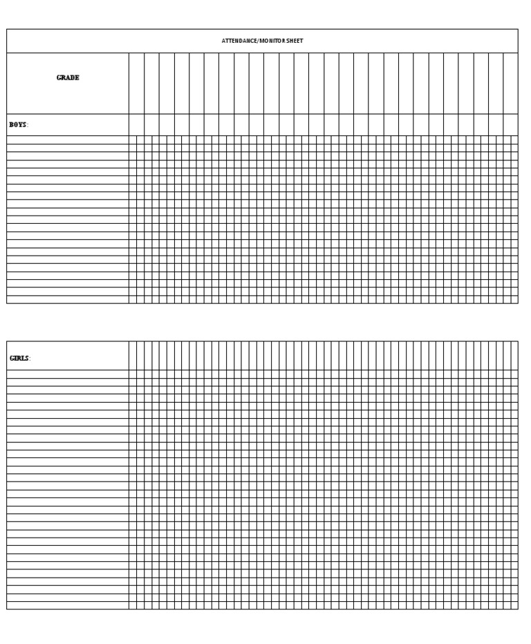 Attendance/Monitor Sheet: Grade | PDF
